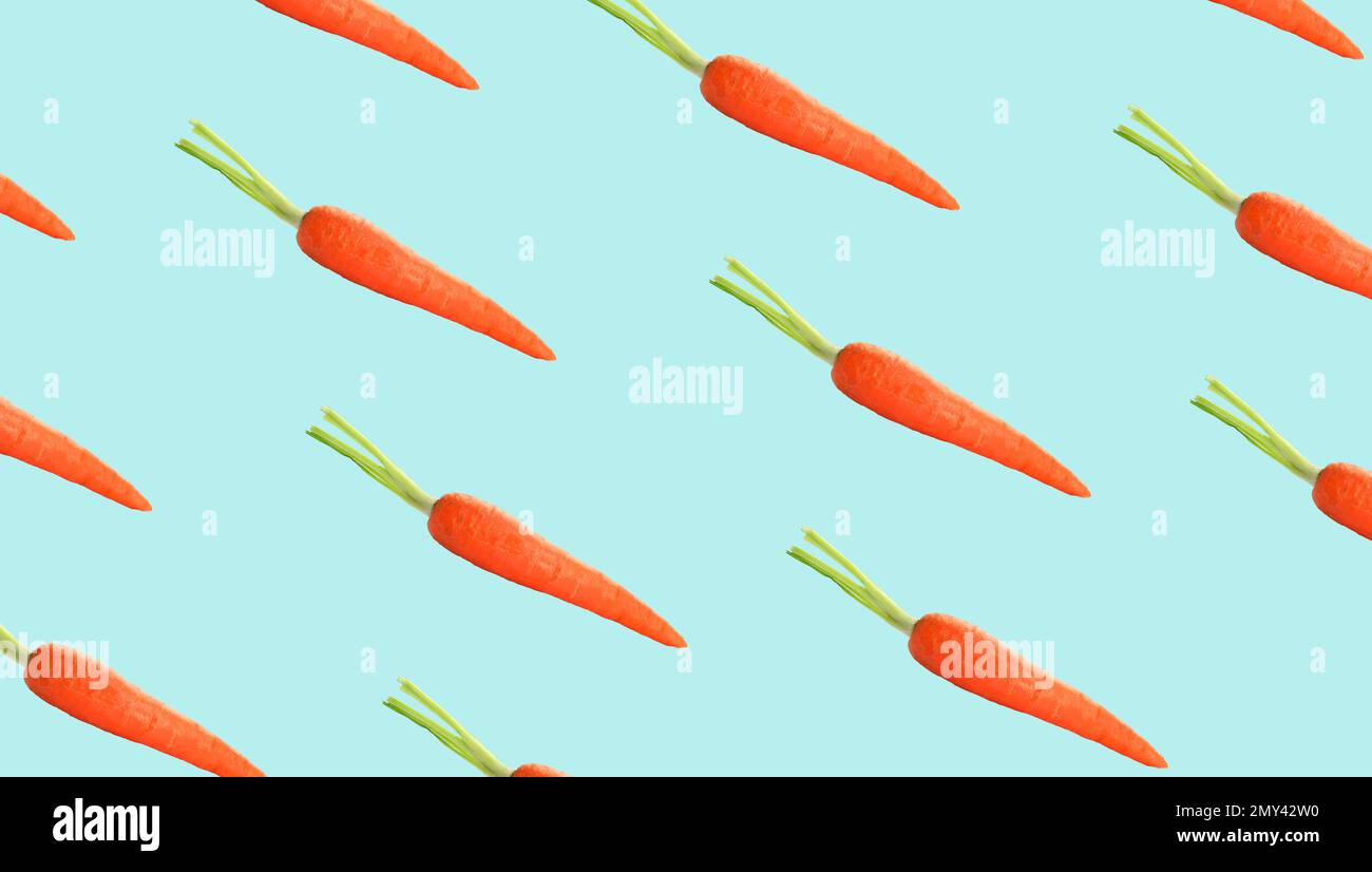 Whole carrots on light blue background, banner. Pattern design Stock ...