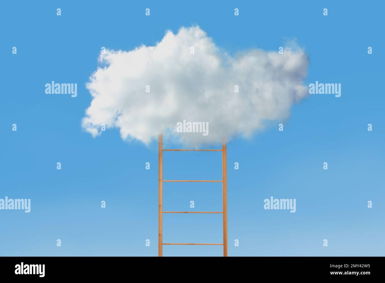 Wooden ladder with cloud on blue background. Conceptual design Stock ...