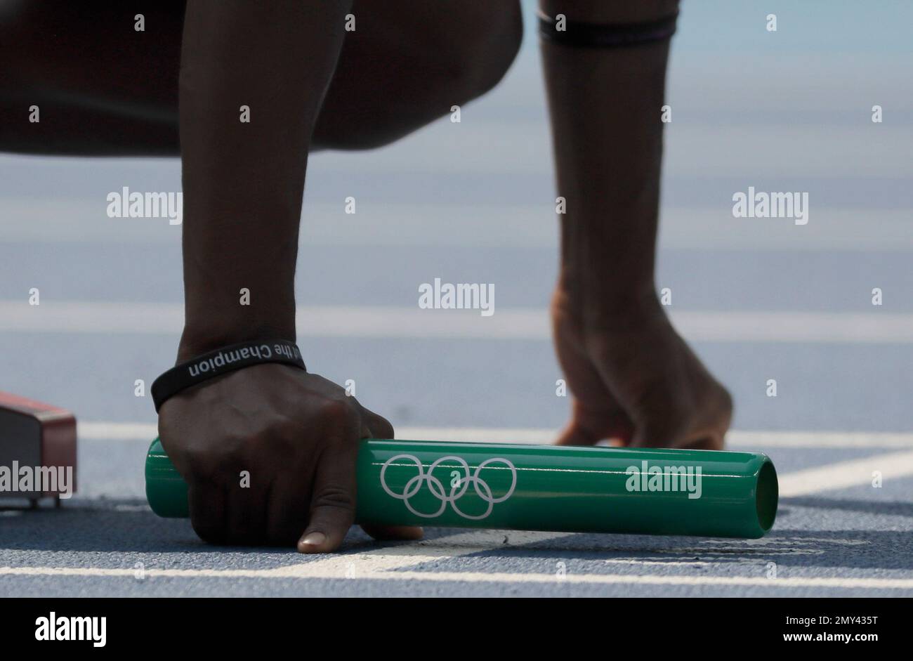 Jamaica's Simone Facey prepares to compete in a women's 4x100-meter ...