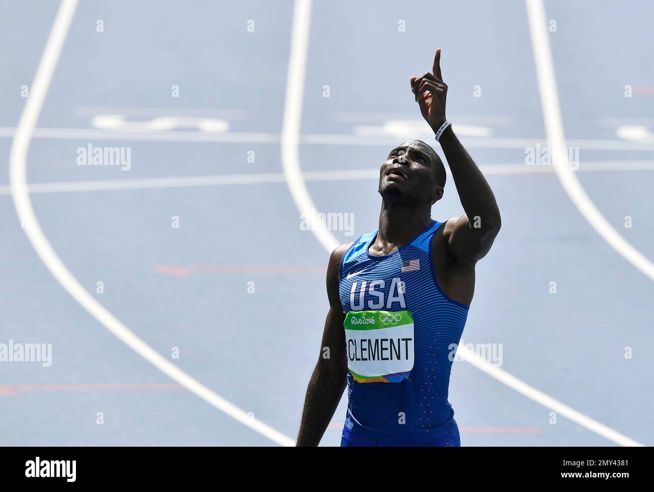 United States' Kerron Clement after winning the men's 400-meter hurdles ...