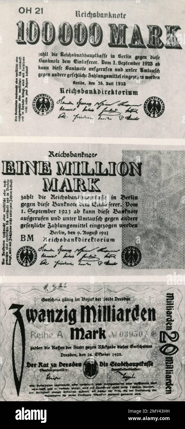 Progressively larger denominations of deutschmarks highlight ...