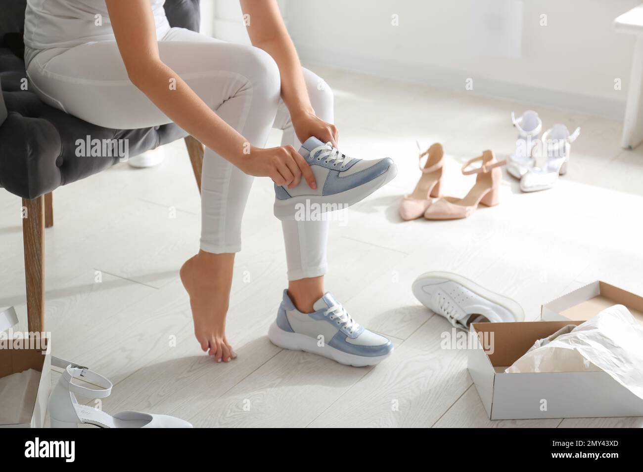 Model trying on shoes hi-res stock photography and images - Alamy