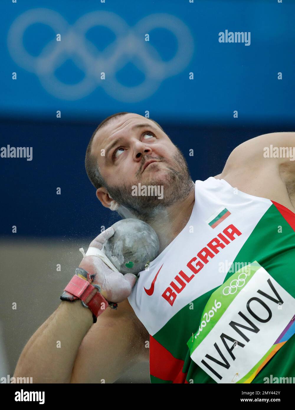 Bulgaria's Georgi Ivanov makes an attempt in the men's shot put ...