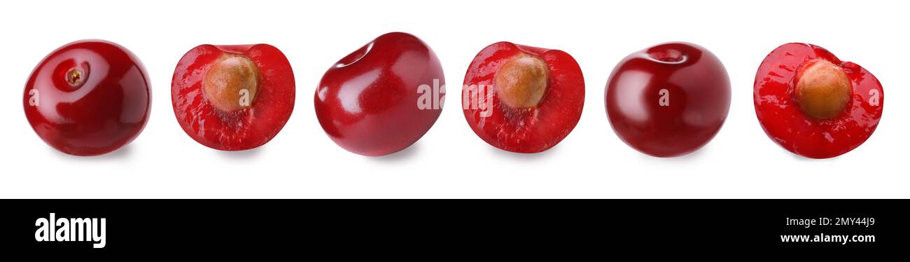 Set of ripe cherries on white background. Banner design Stock Photo - Alamy