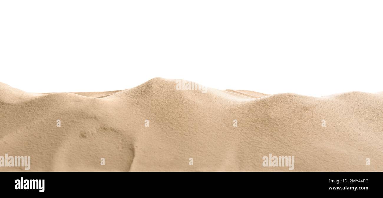 Heap of dry beach sand on white background Stock Photo - Alamy