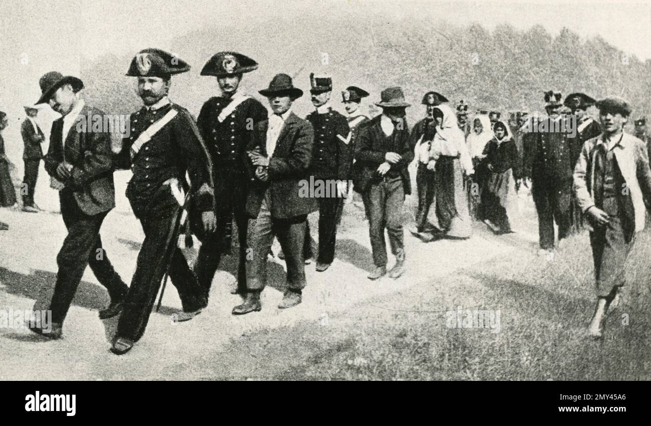 Group of farmers from Copparo taken under arrest during a strike, Italy ...