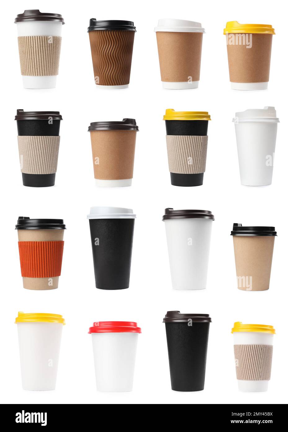 Set of paper coffee cups on white background Stock Photo - Alamy