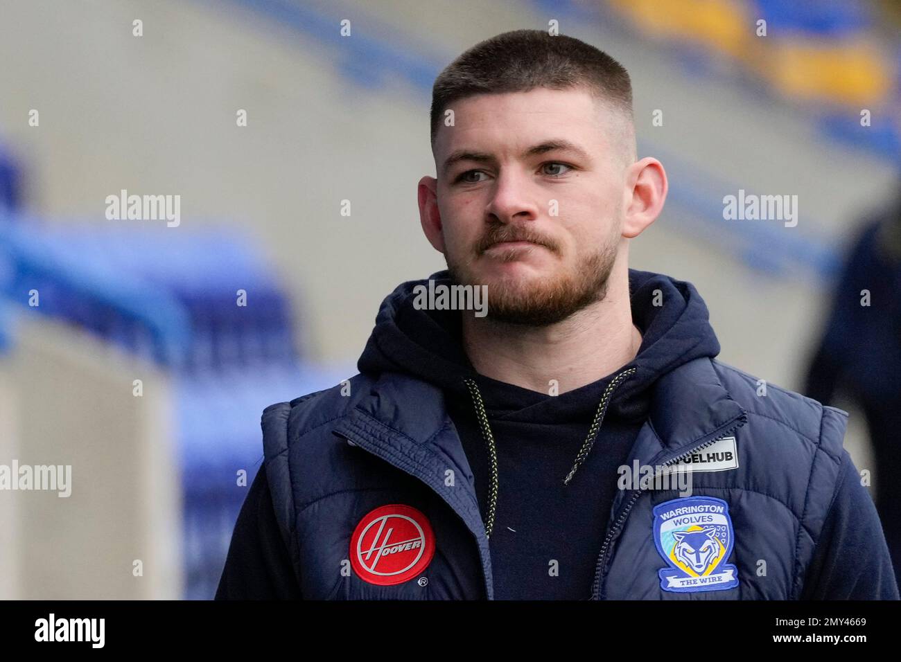 Danny Walker #16 of Warrington Wolves arrives at the stadium before the ...