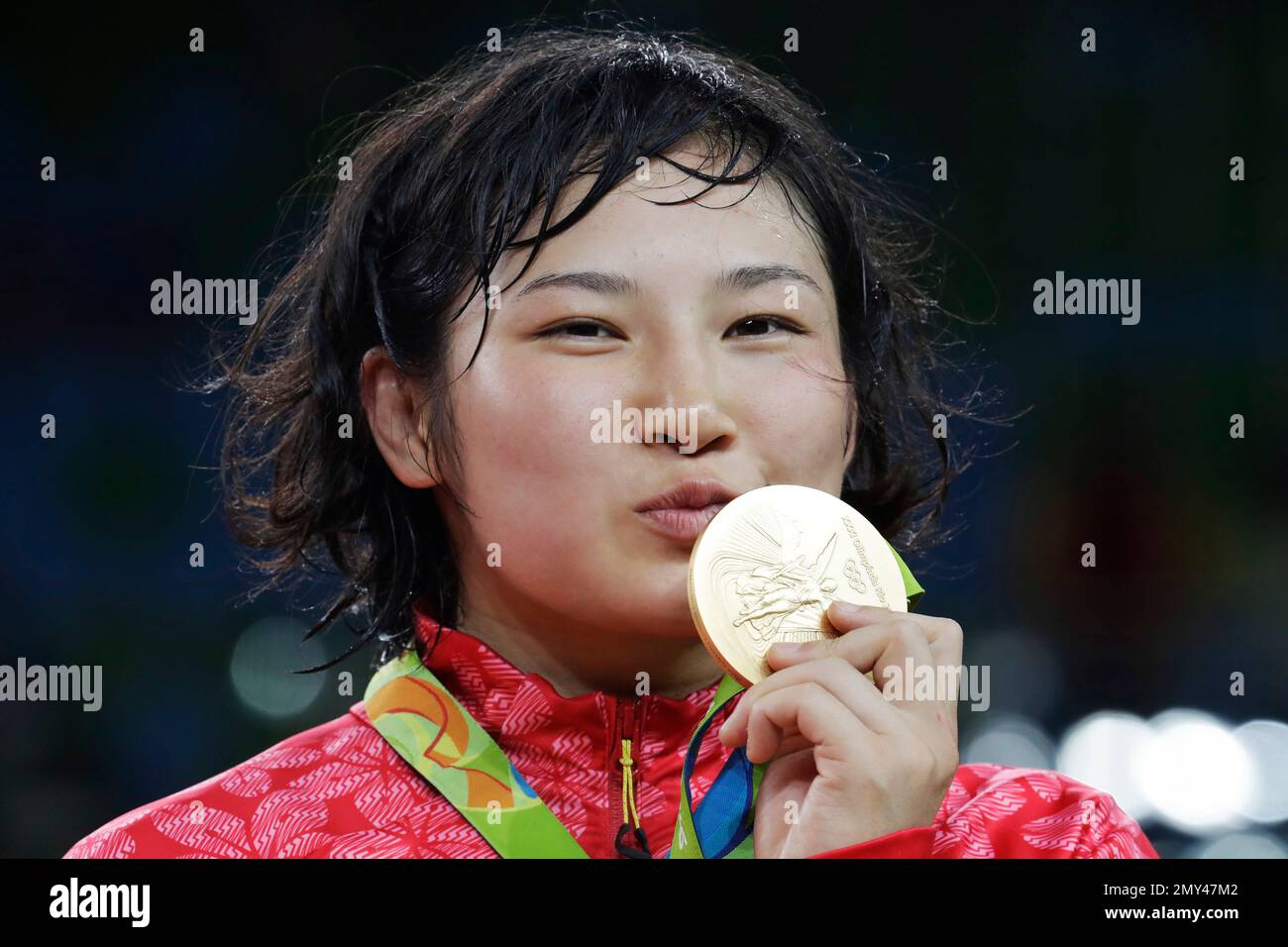 Japan's Sara Dosho, gold medalist, poses during the medals ceremony for ...