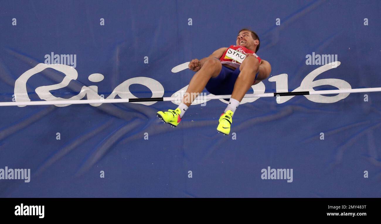 Czech Republic's Jiri Sykora competes in the high jump portion of the ...