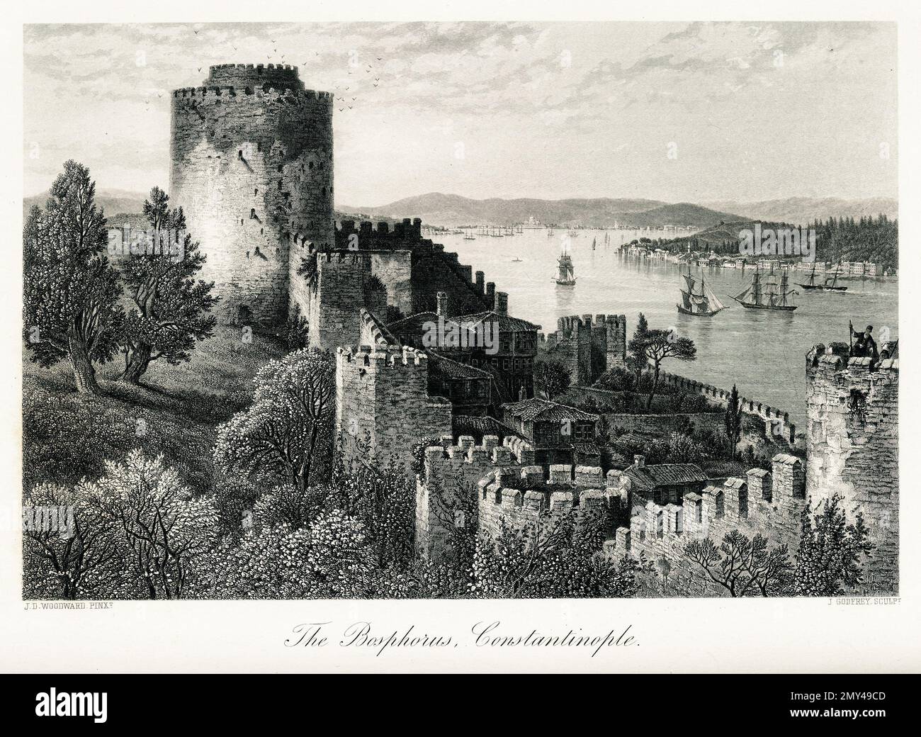 Antique illustration of the Bosphorus, also known as the Istanbul ...
