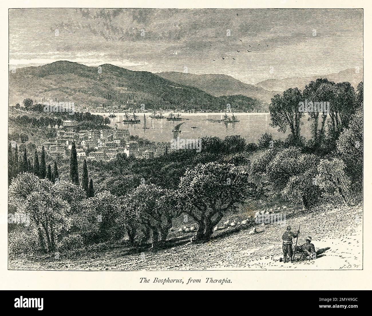Antique illustration of the Bosphorus, also known as the Istanbul ...