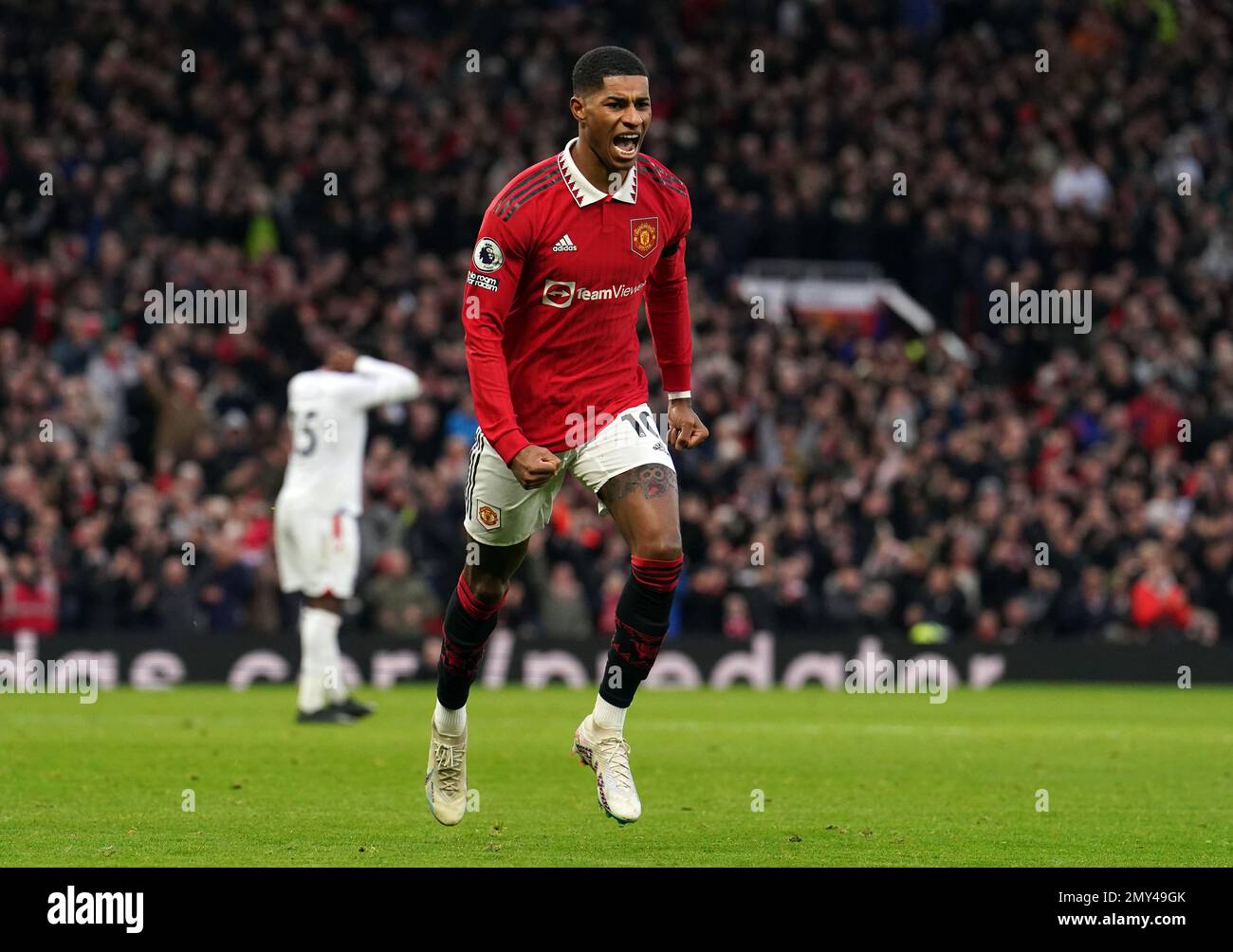 Manchester United's Marcus Rashford celebrates scoring the second goal ...