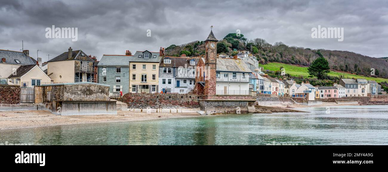 Wide panoramic, calm winters day looking over the sea towards the ...