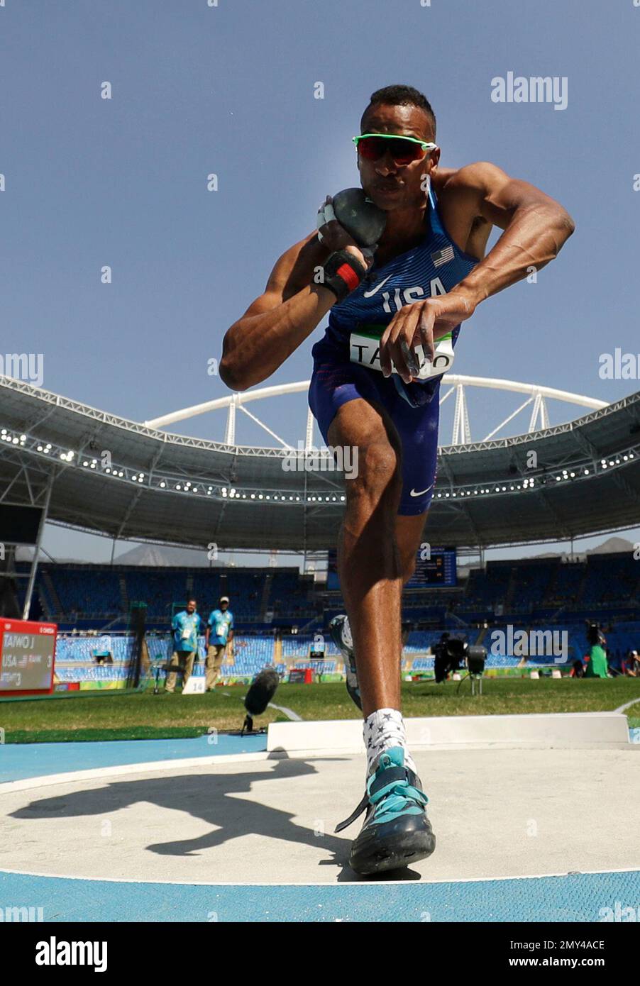 United States' Jeremy Taiwo makes an attempt in the shot put of the ...