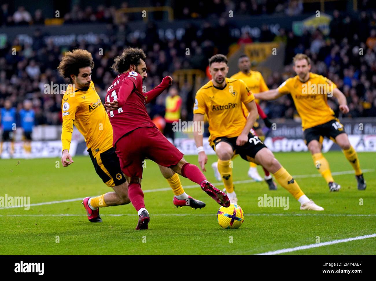 Liverpool's Mohamed Salah attempts a shot on goal during the Premier ...