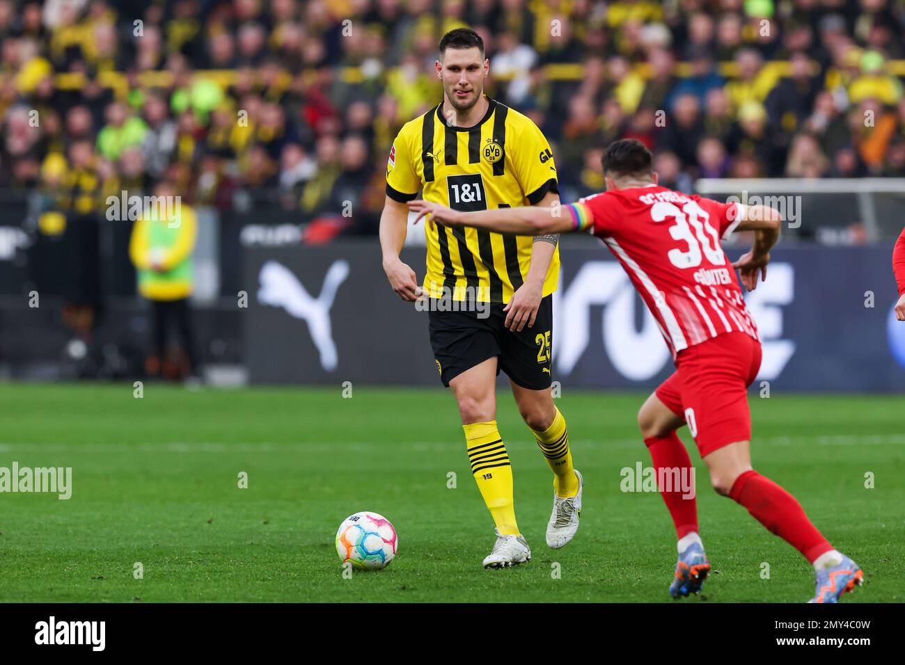 DORTMUND, GERMANY - FEBRUARY 4: Niklas Sule of Borussia Dortmund during ...
