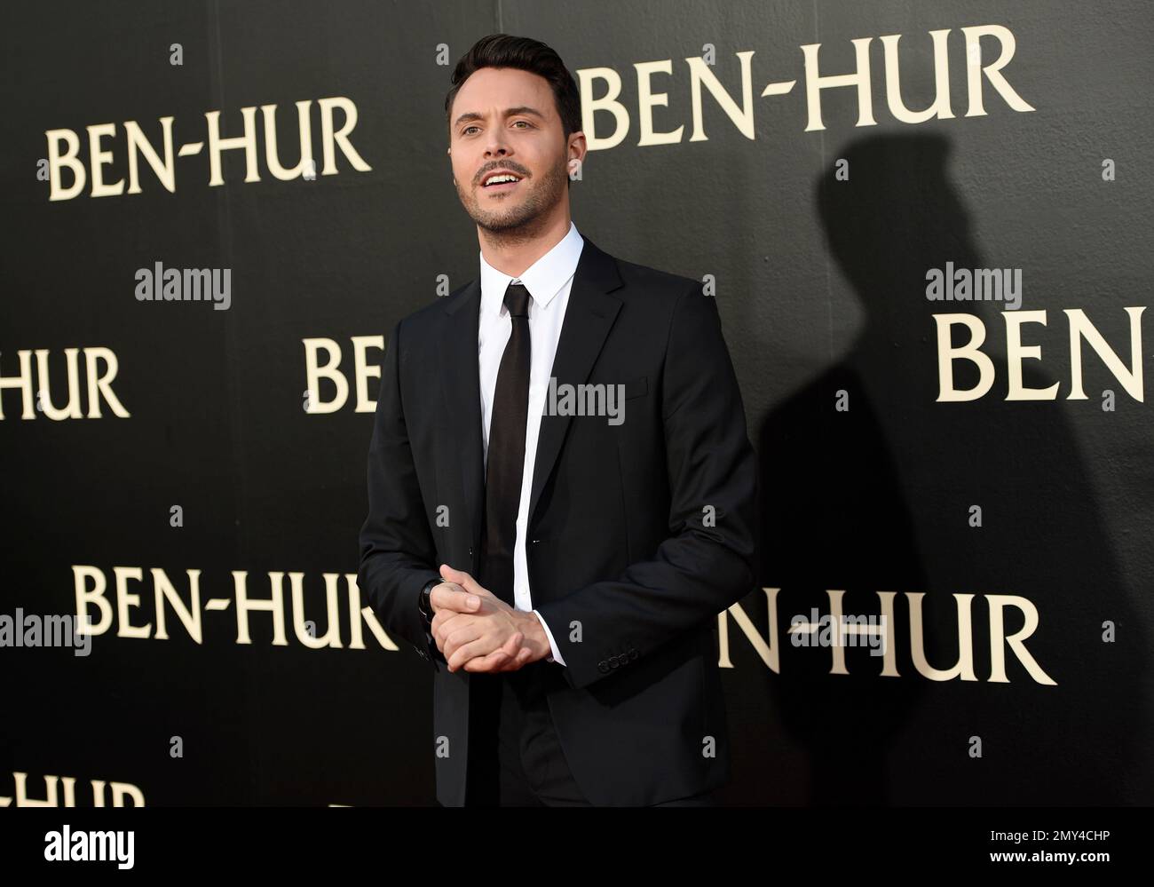 Jack Huston, star of "Ben-Hur," poses at the premiere of the film at ...