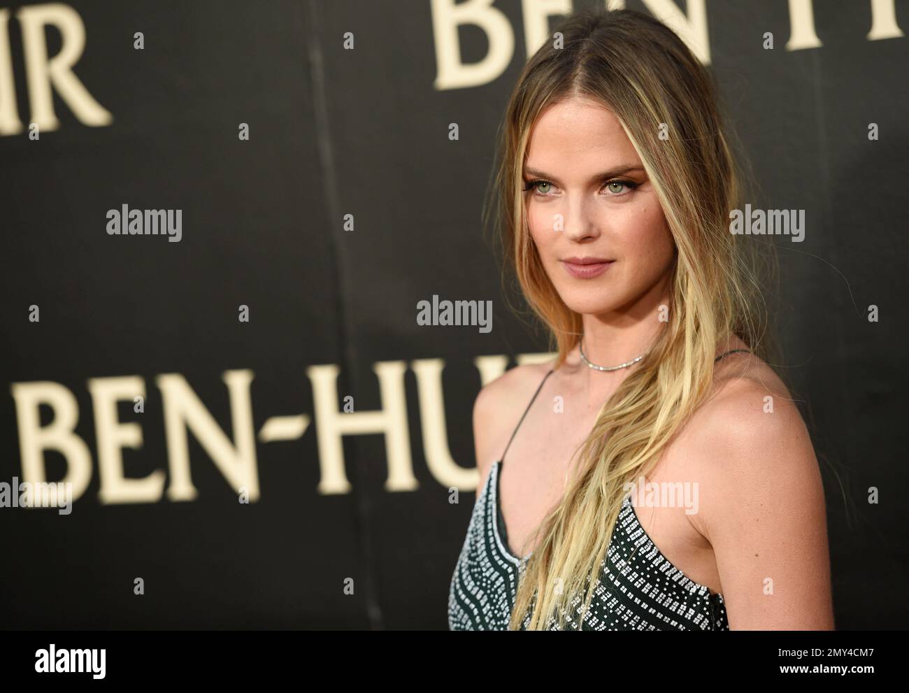 Model Shannan Click poses at the premiere of the film "Ben-Hur" at the ...