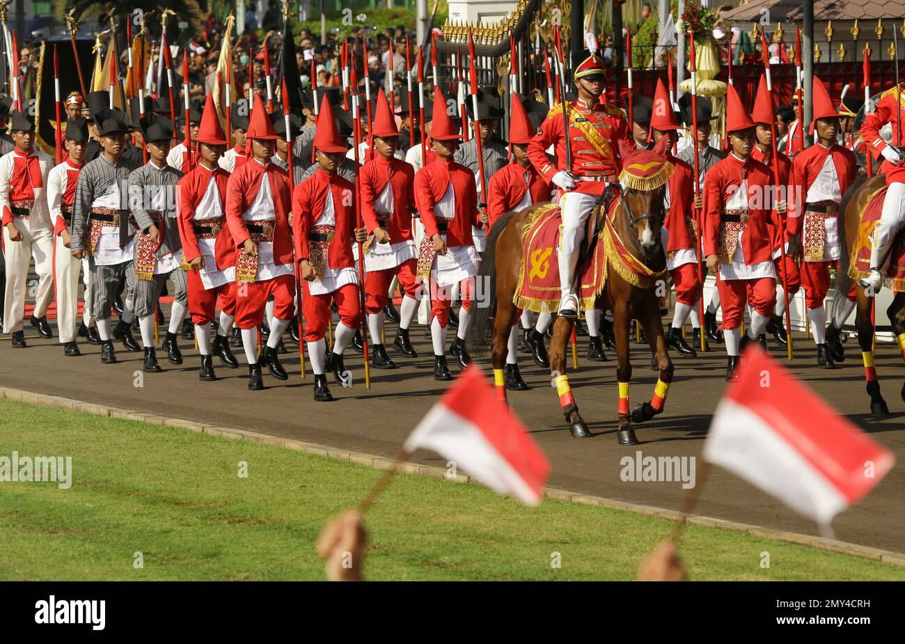 Honor guards in the uniform of traditional Javanese soldiers of ...