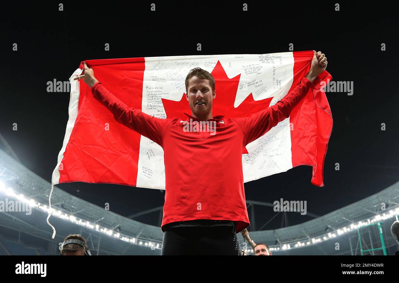 Canada's Derek Drouin celebrates after winning the gold medal in the ...