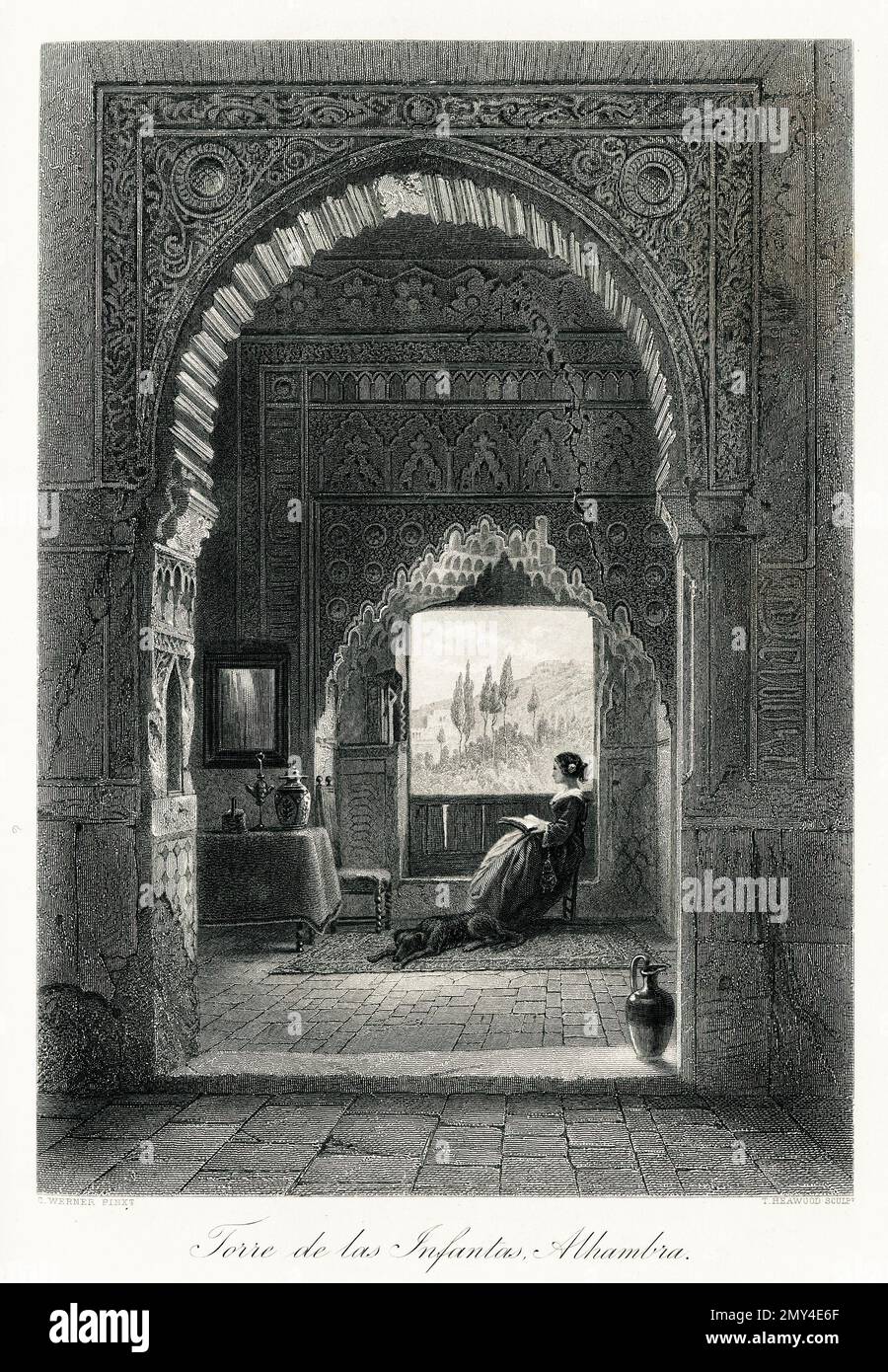 19th-century illustration of the Tower of the Princesses (Torre de las ...