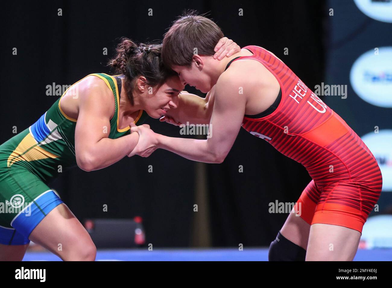 ZAGREB, CROATIA – FEBRUARY 04: Alexandra Wray Hedrick of USA (red ...