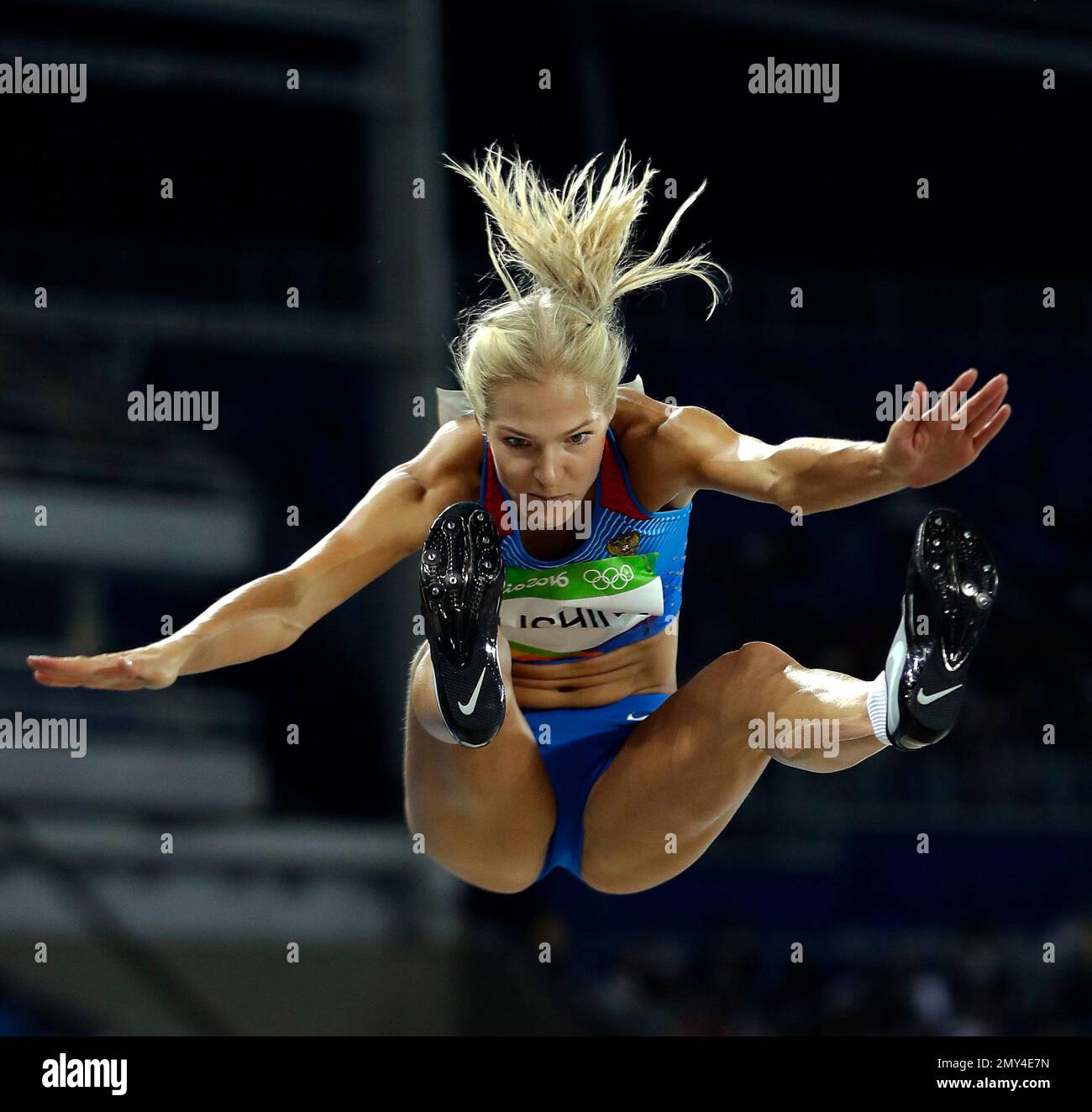 Russia's Darya Klishina makes an attempt in the women's long jump final ...