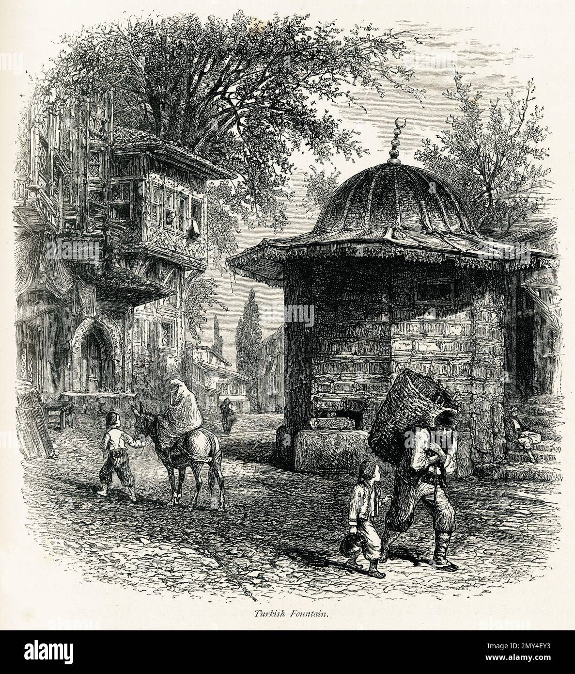 Antique illustration of a Turkish fountain in Constantinople (present ...