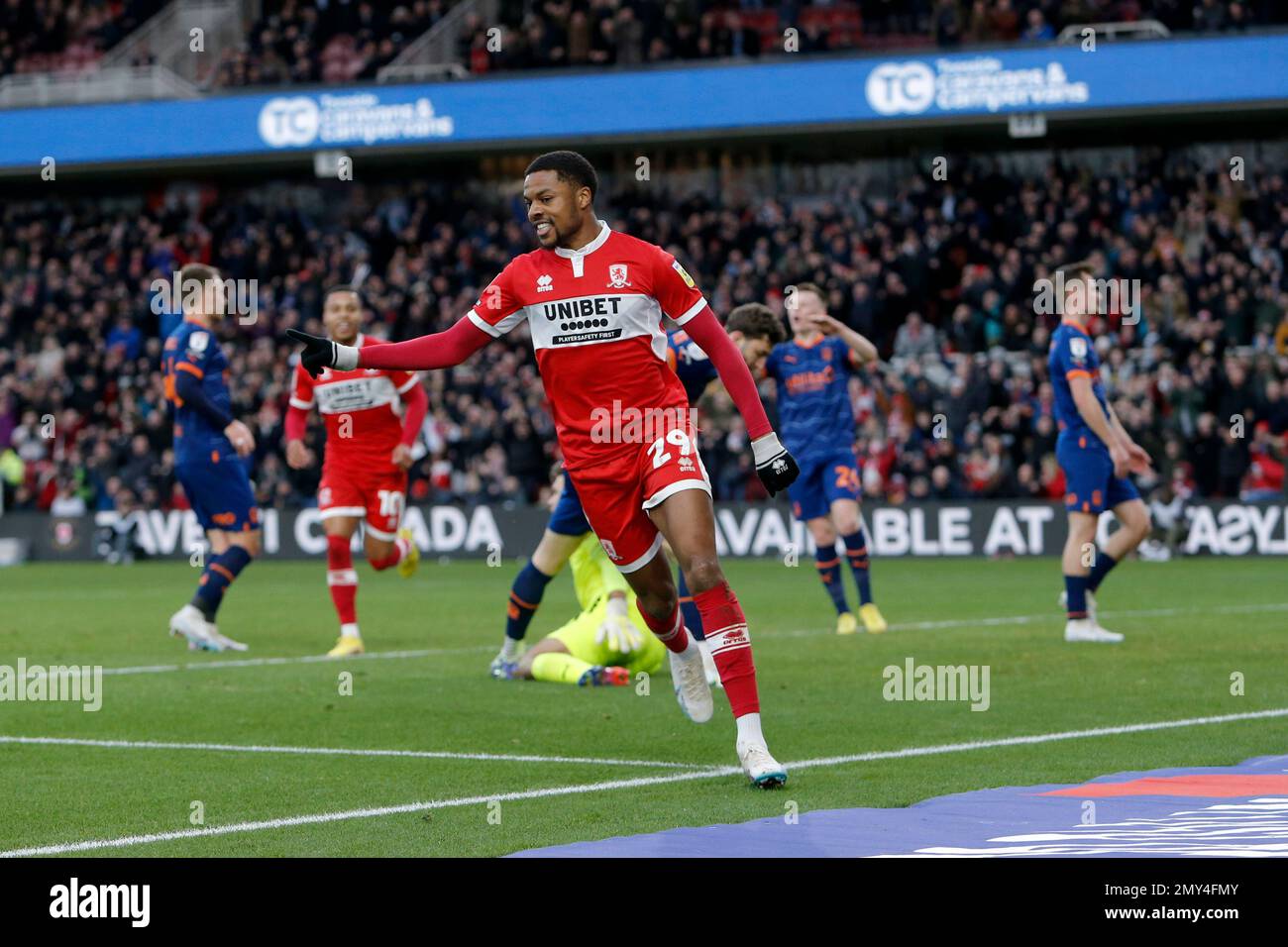 Middlesbrough’s Chuba Akpom celebrates after scoring their sides second ...