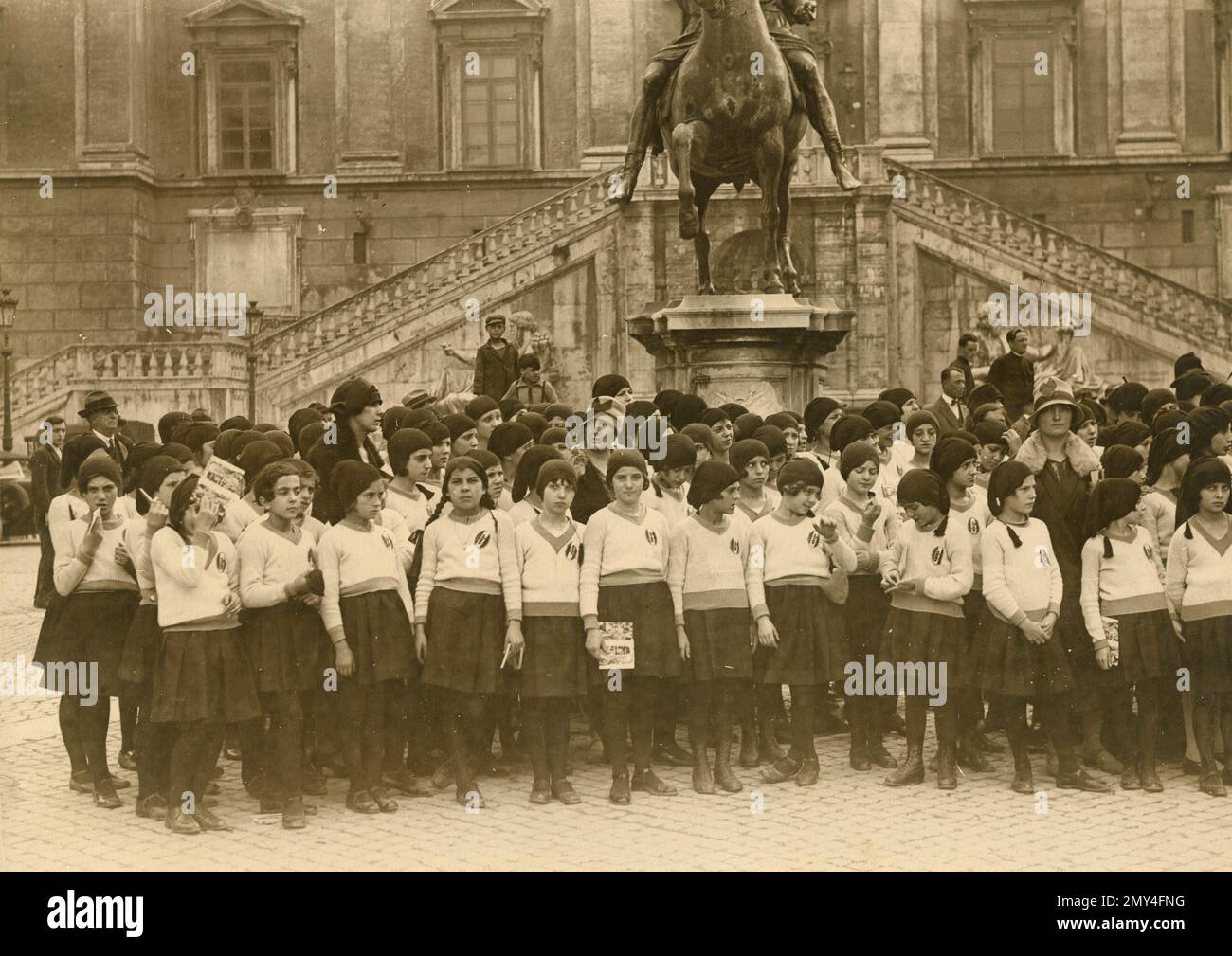Girls' class visiting Capitol Hill during fascist times, Rome, Italy ...