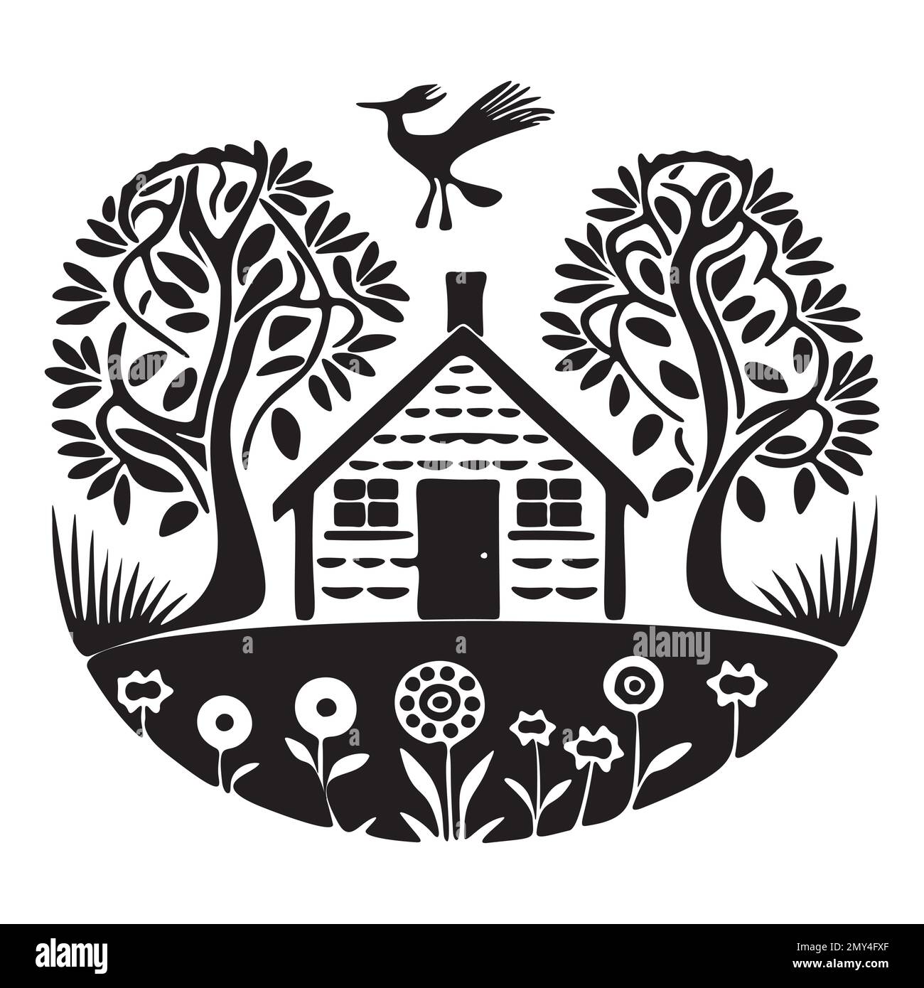 Cute rustic cottage motif in homestead vintage style. Vector ...