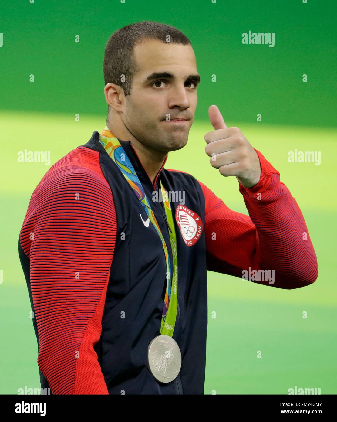 United States' Danell Leyva celebrates his silver medal for horizontal ...