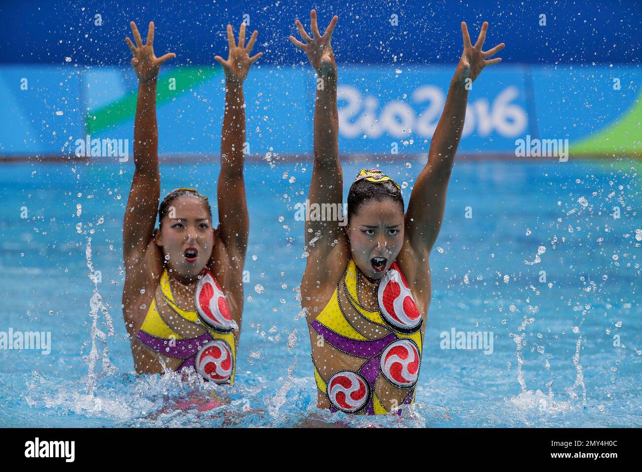 Japan's Yukiko Inui and Risako Mitsui compete during the synchronized ...