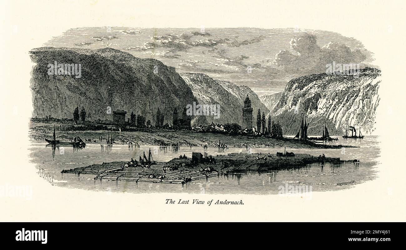 19th-century view of Andernach, a town on the left bank of the Rhine ...