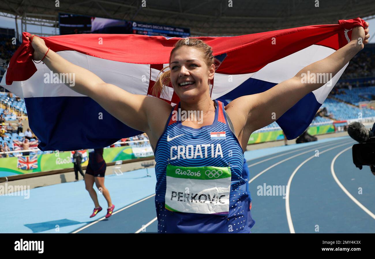Croatia's Sandra Perkovic celebrates after winning the gold medal in ...