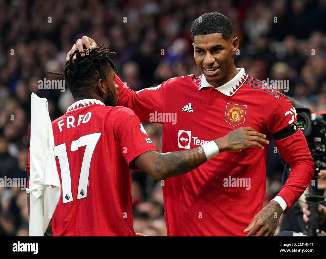 Manchester United's Marcus Rashford celebrates scoring the second goal ...