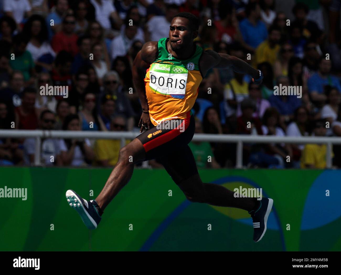 Guyana's Troy Doris makes an attempt in the men's triple jump final ...