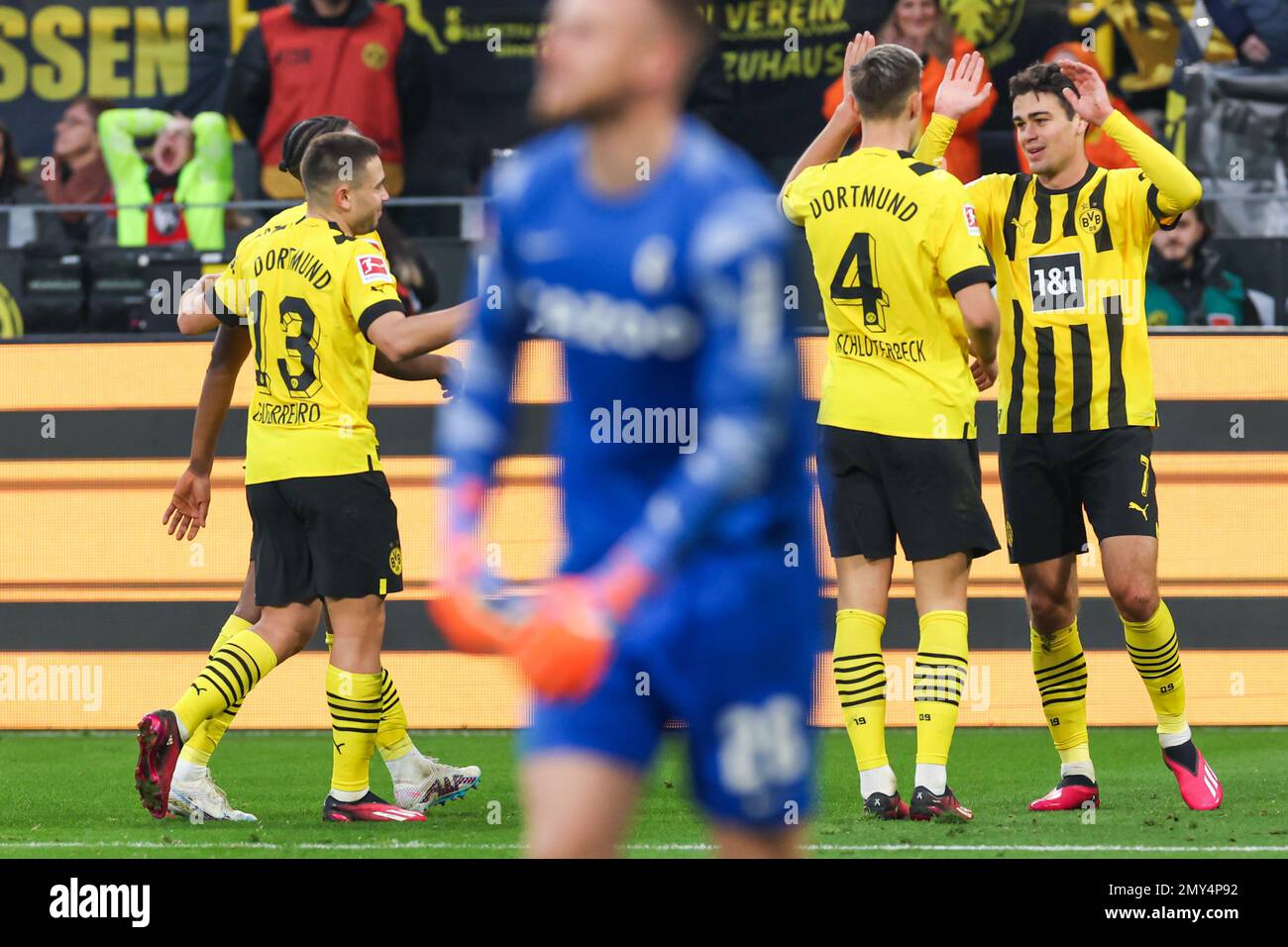 DORTMUND, GERMANY - FEBRUARY 4: Giovanni Reyna of Borussia Dortmund is ...