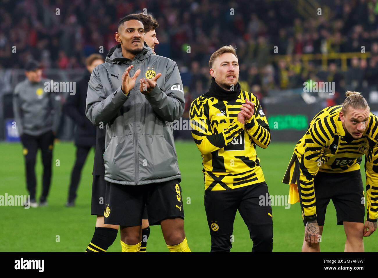 DORTMUND, GERMANY - FEBRUARY 4: Sebastien Haller thanks the fans during ...