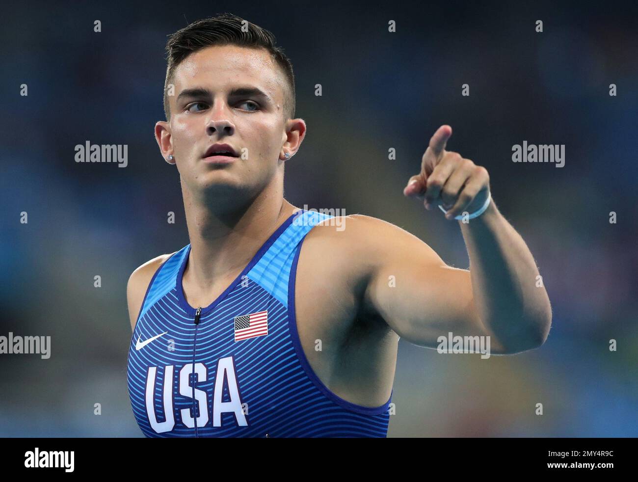 United States' Devon Allen after competing in a men's 110-meter hurdles ...