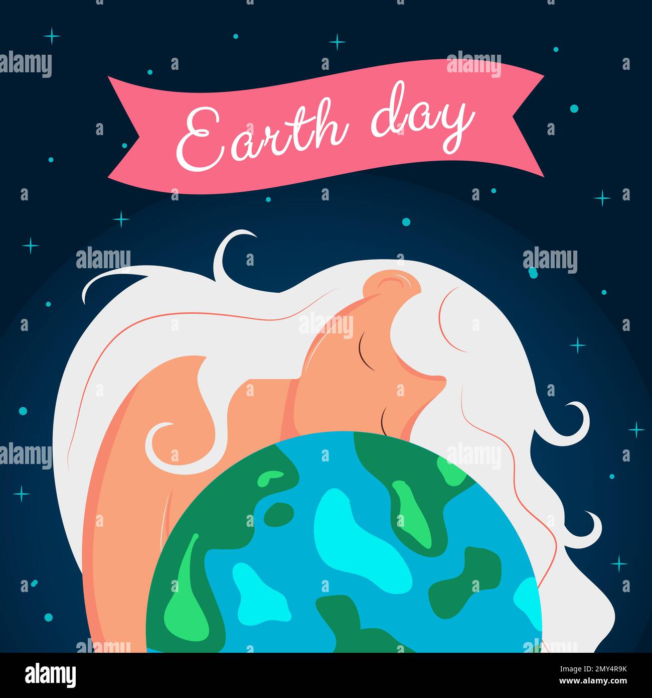 Happy Earth Day Banner with women. Illustration of a happy earth day ...