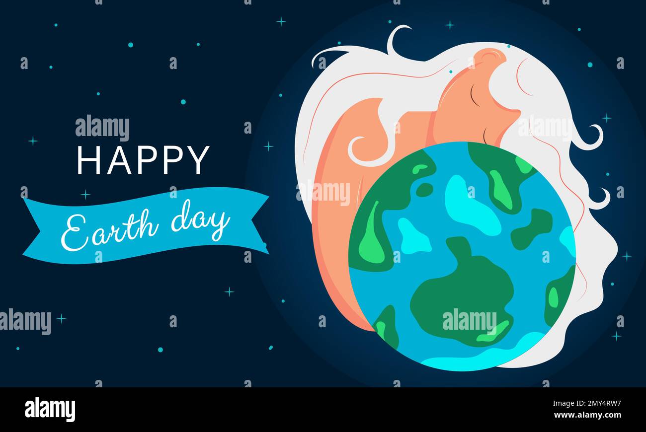 Happy Earth Day Banner with women. Illustration of a happy earth day ...
