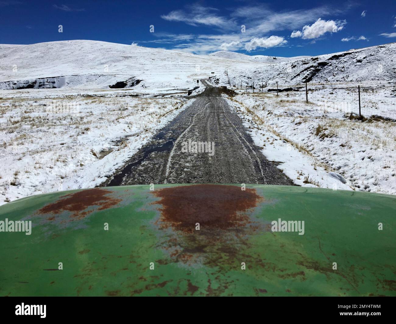 In this July 8, 2016 photo, fields covered with snow are seen from an ...