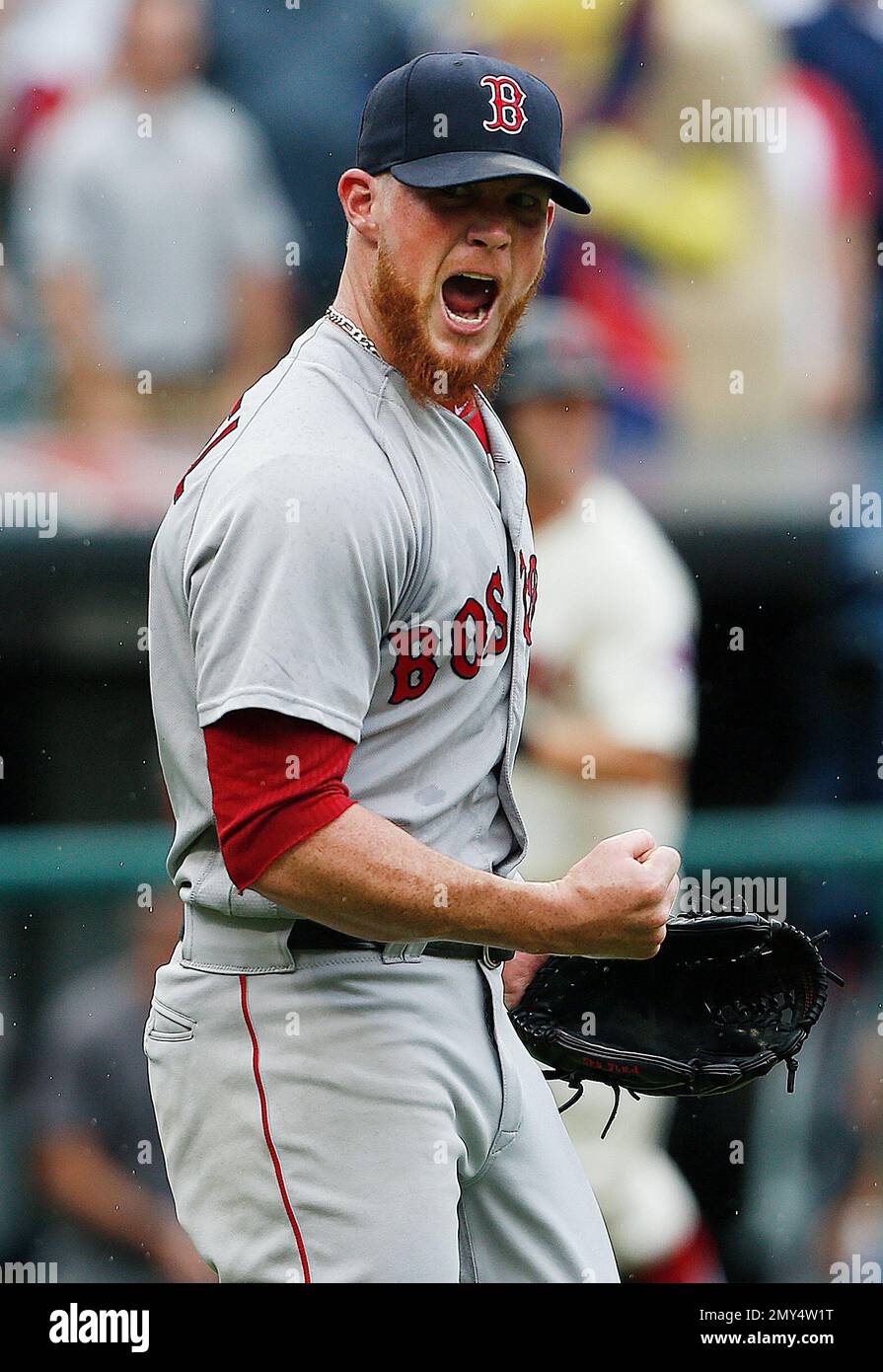 Boston Red Sox relief pitcher Craig Kimbrel reacts after getting ...