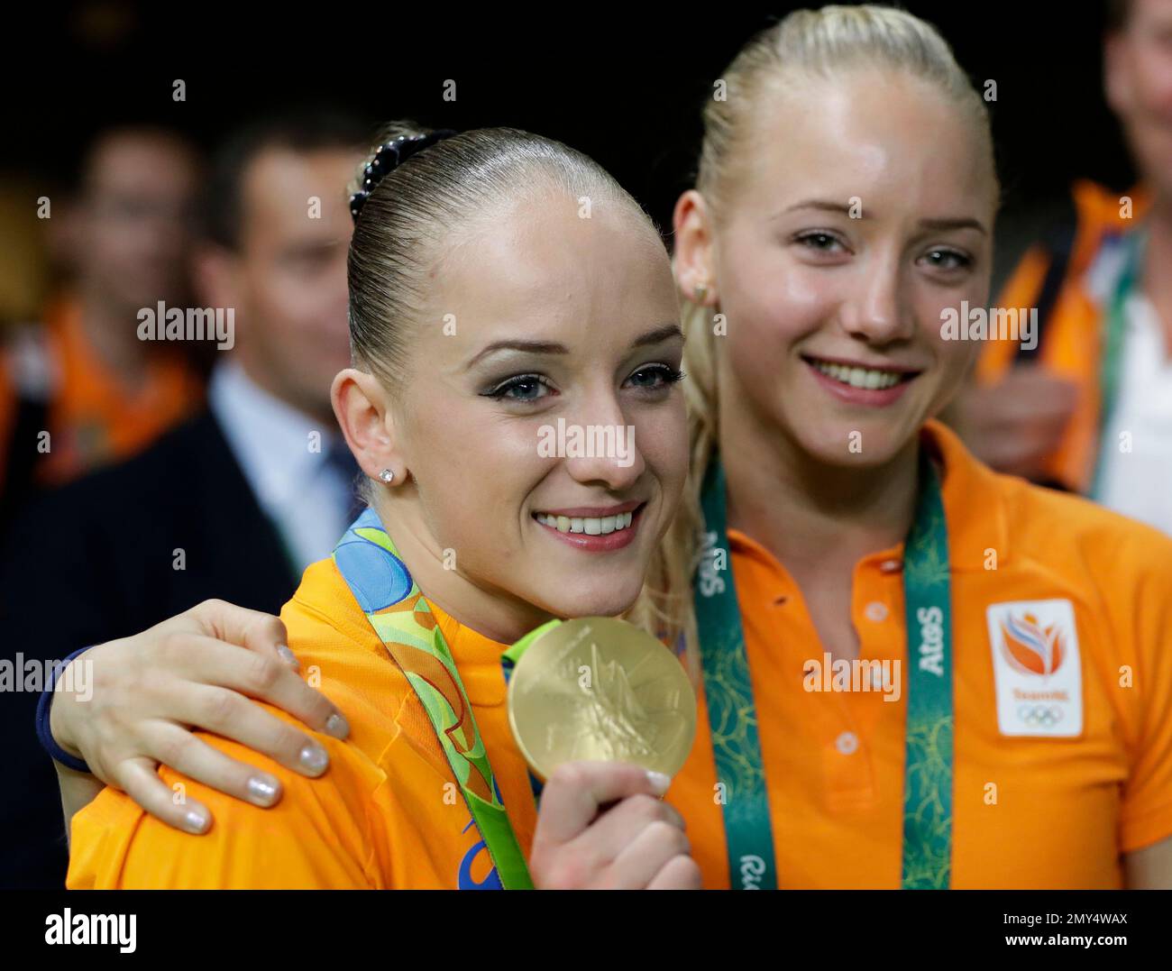 Netherlands Sanne Wevers Displays Her Gold Medal For Balance Beam As