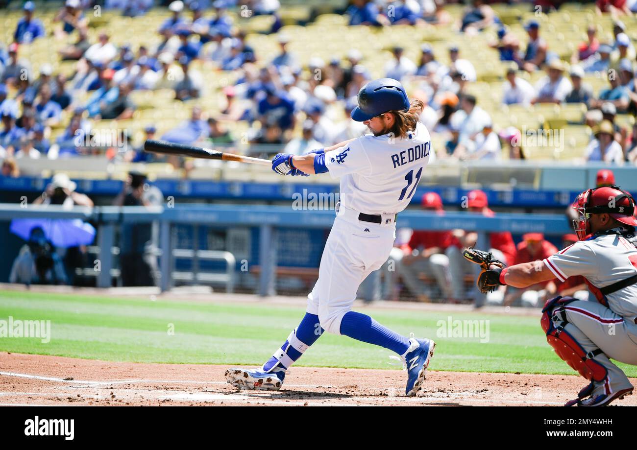Los Angeles Dodgers' Josh Reddick in action during the first inning of ...