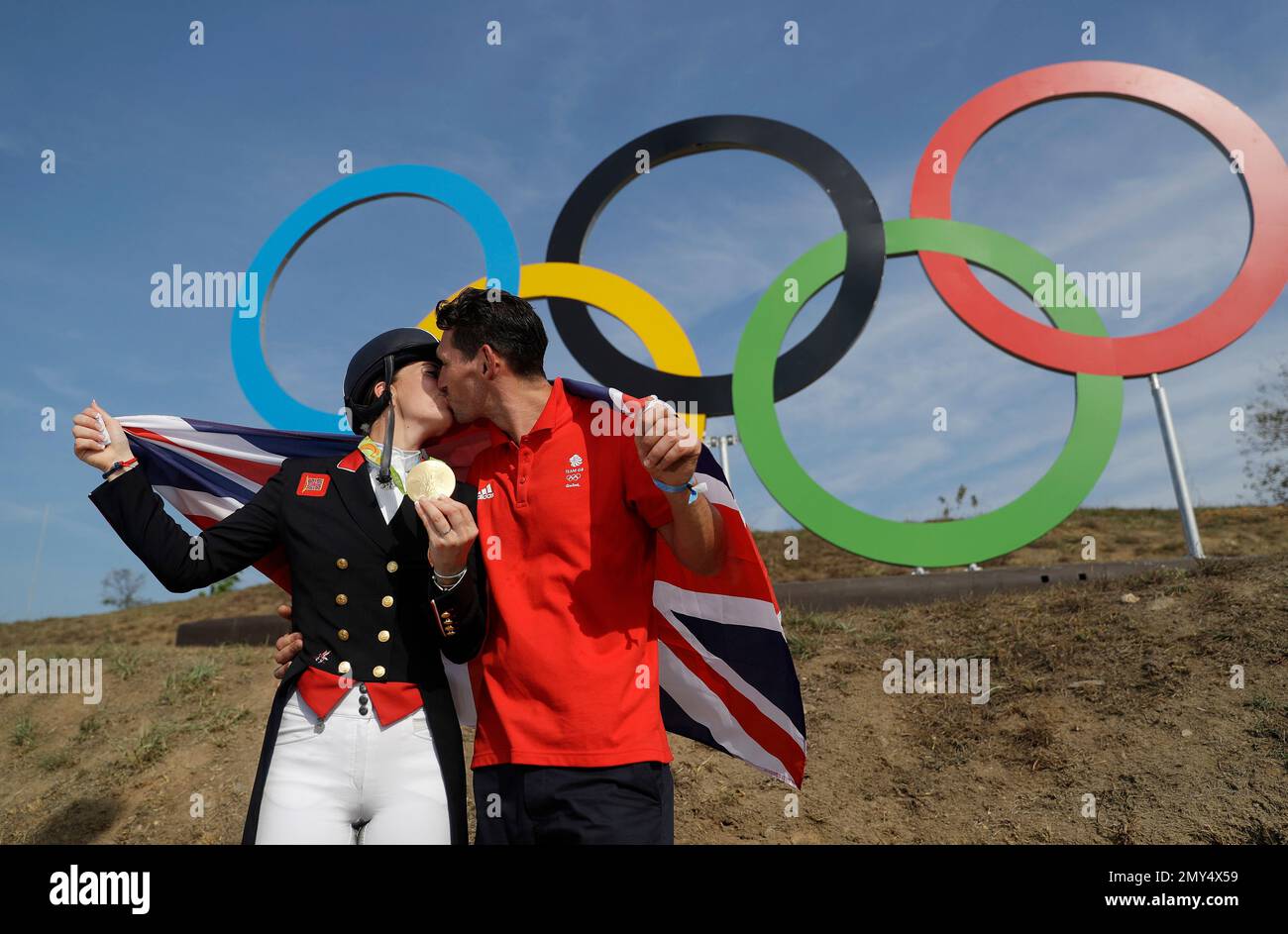Britain's Charlotte Dujardin, left, poses for photographers with ...