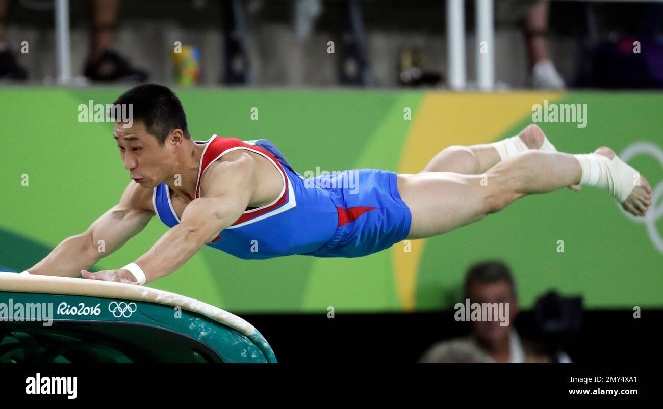 North Korea's Ri Se Gwang performs on the vault during the artistic ...