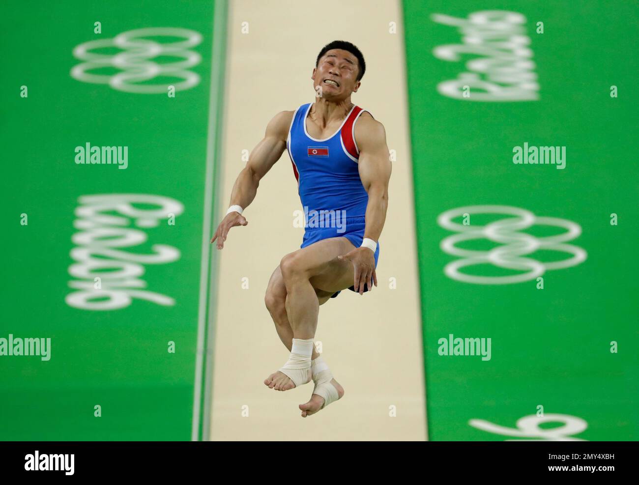 North Korea's Ri Se Gwang performs on the vault during the artistic ...